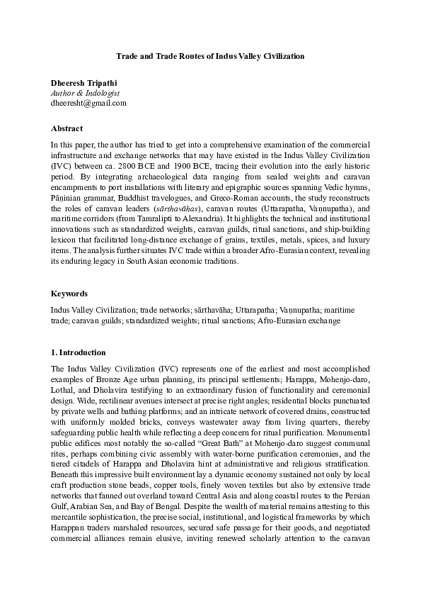 (PDF) Trade and Trade Routes of Indus Valley Civilization