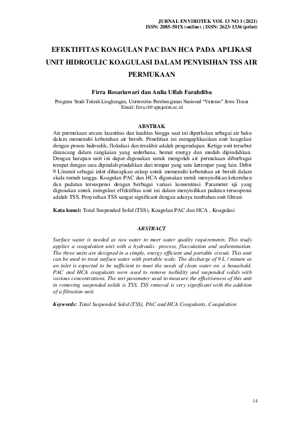 (PDF) Efektifitas Koagulan Pac Dan Hca Pada Aplikasi Unit Hidroulic ...