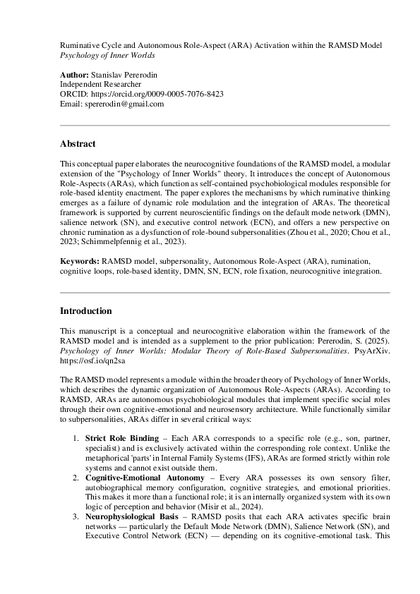 (PDF) Ruminative Cycle and Autonomous Role-Aspect (ARA) Activation ...