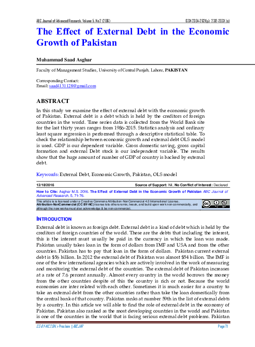 (PDF) The Effect of External Debt in the Economic Growth of Pakistan