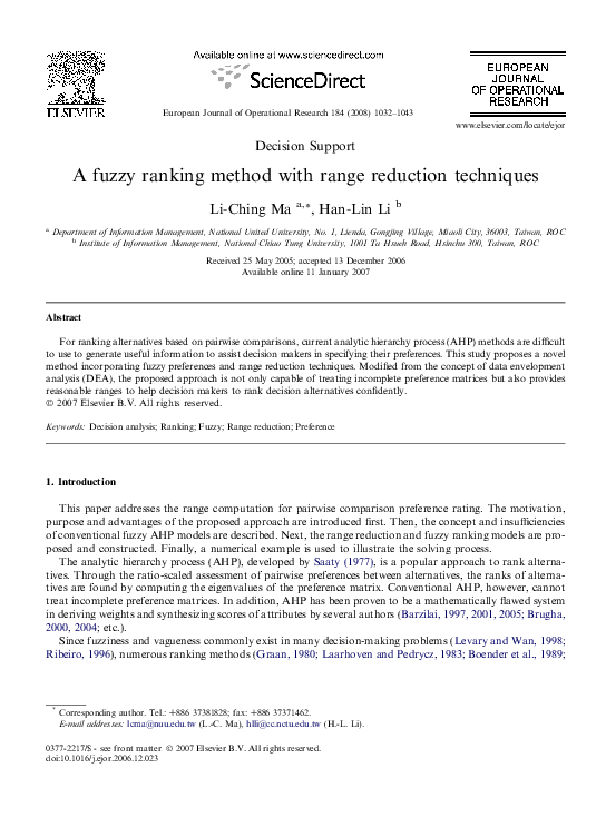 (PDF) A fuzzy ranking method with range reduction techniques