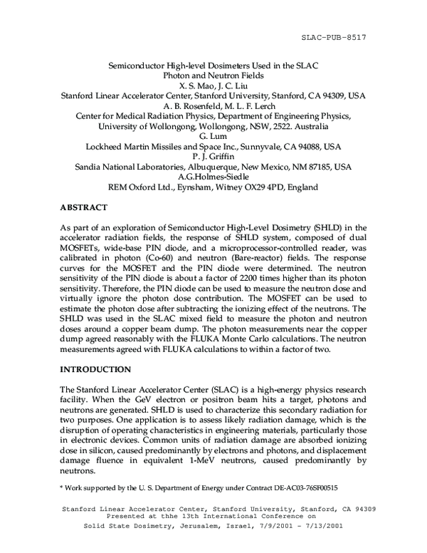 (PDF) Semiconductor High-Level Dosimeters Used in the SLAC Mixed Gamma ...