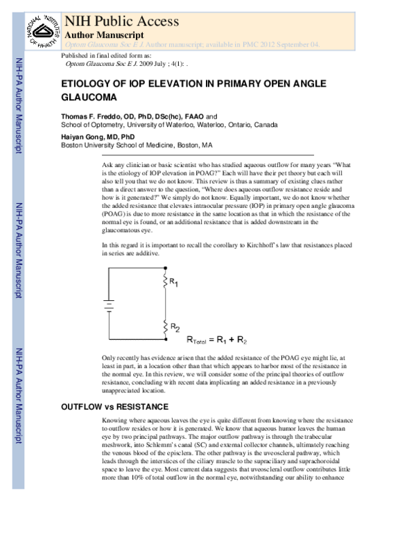 (PDF) Etiology of Iop Elevation in Primary Open Angle Glaucoma