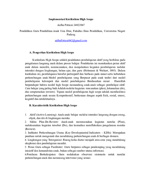 (PDF) Implementasi Kurikulum High Scope