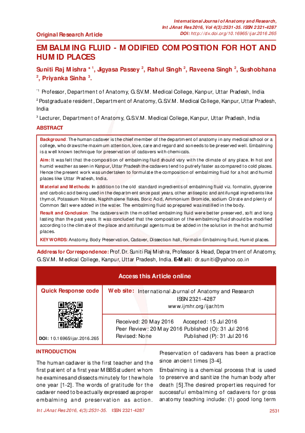 (PDF) Embalming Fluid - Modified Composition for Hot and Humid Places