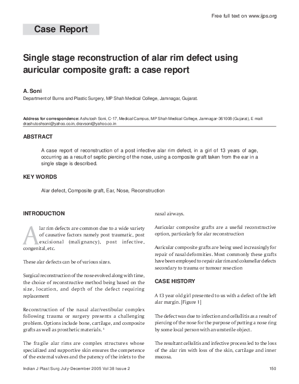 (PDF) Case Report-Single stage reconstruction of alar rim defect ...