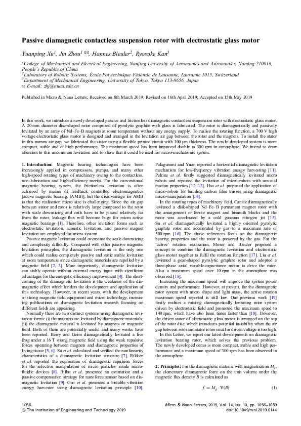 (PDF) Passive diamagnetic contactless suspension rotor with ...