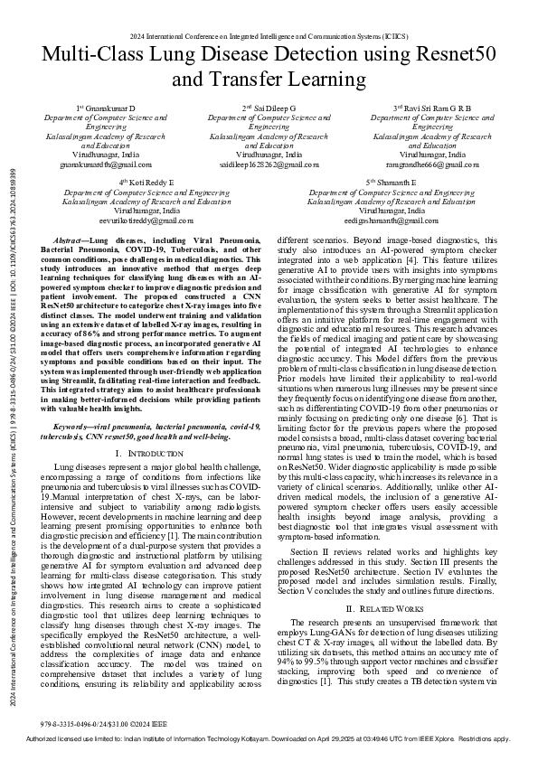 (PDF) Multi-Class Lung Disease Detection using Resnet50 and Transfer Learning