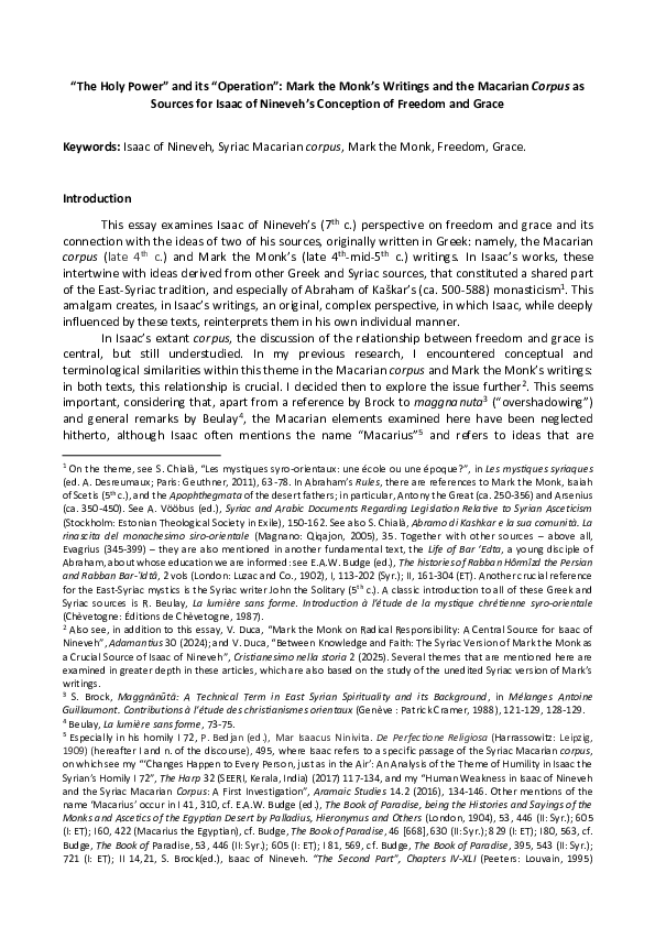 (PDF) “The Holy Power” and its “Operation”: Mark the Monk’s Writings ...