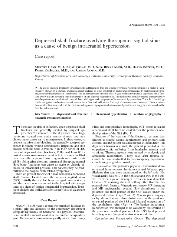 (PDF) Depressed skull fracture overlying the superior sagittal sinus ...
