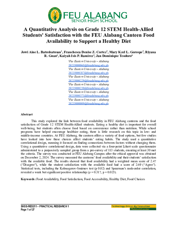 (PDF) A Quantitative Analysis on Grade 12 STEM Health-Allied Students ...