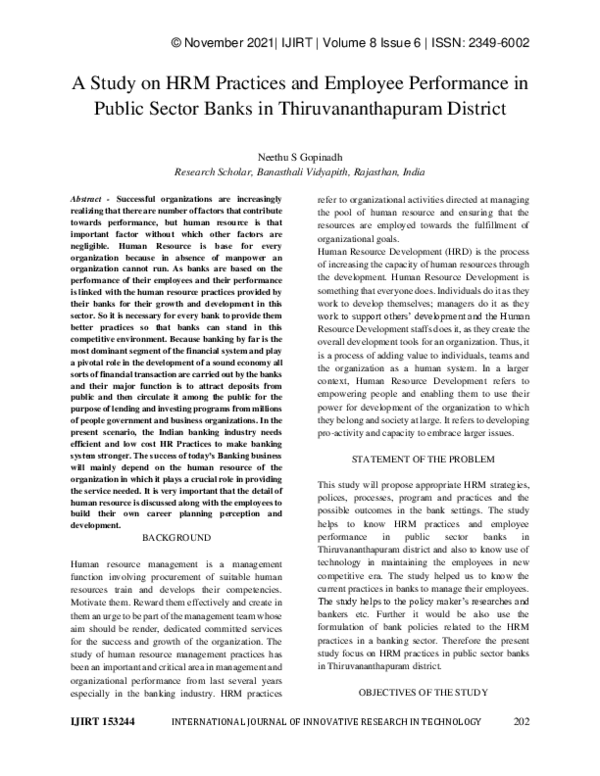 (PDF) A Study on HRM Practices and Employee Performance in Public ...