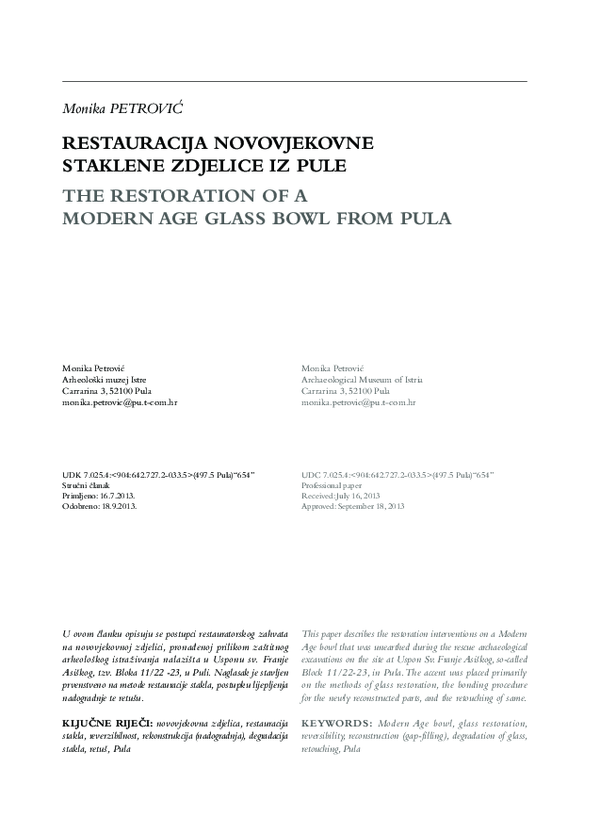 (PDF) STAKLENE zDjELICE Iz PULE THE RESTORATION Of A mODERN AGE GLASS ...