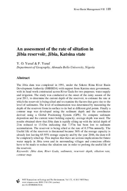 (PDF) An assessment of the rate of siltation in Jibia reservoir, Jibia, Katsina state
