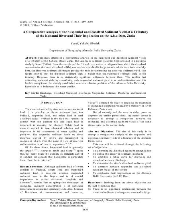 (PDF) A Comparative Analysis of the Suspended and Dissolved Sediment ...