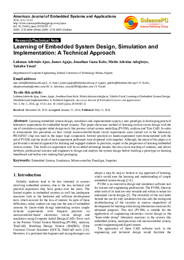 (PDF) Learning of Embedded System Design, Simulation and Implementation ...