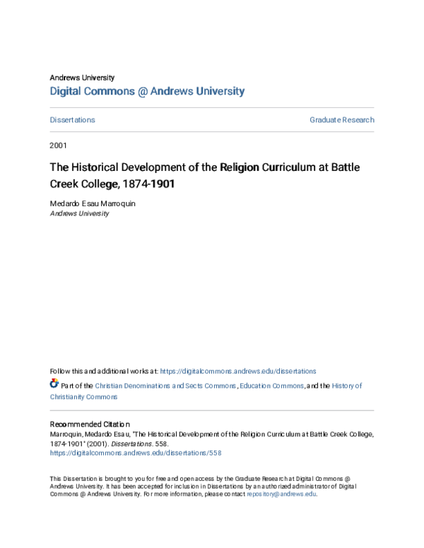 (PDF) The Historical Development of the Religion Curriculum at Battle ...