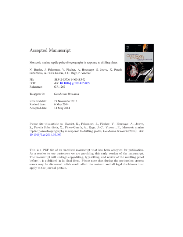 (PDF) Mesozoic marine reptile palaeobiogeography in response to ...