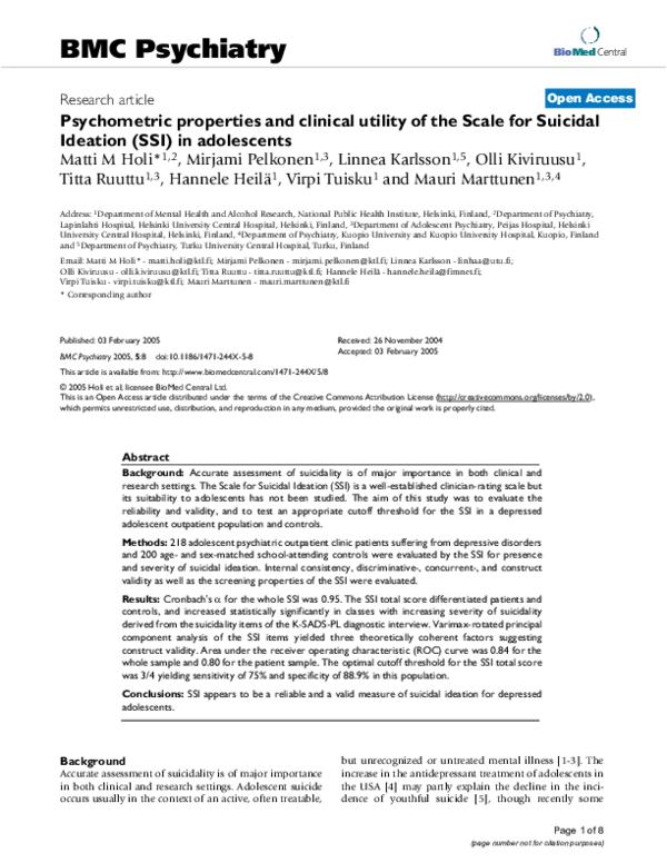 (PDF) Psychometric properties and clinical utility of the Scale for ...