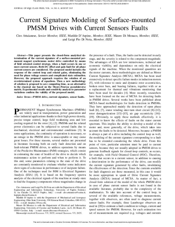 (PDF) Current Signature Modeling of Surface-Mounted PMSM Drives With ...