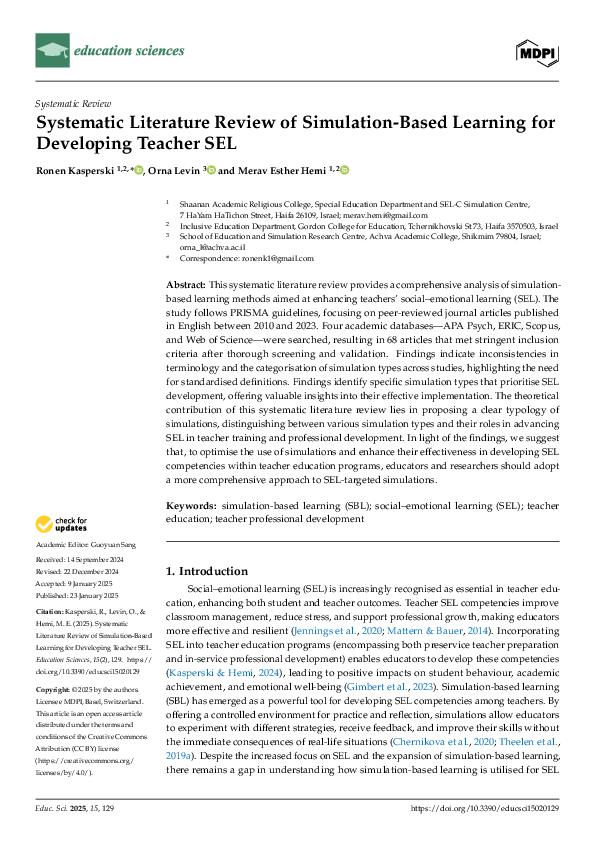 (PDF) Systematic Literature Review of Simulation-Based Learning for Developing Teacher SEL