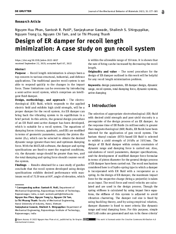 (PDF) Design of ER damper for recoil length minimization: A case study ...
