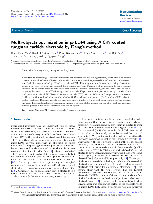 (PDF) Multi-objects optimization in μ-EDM using AlCrN coated tungsten carbide electrode by Deng ...