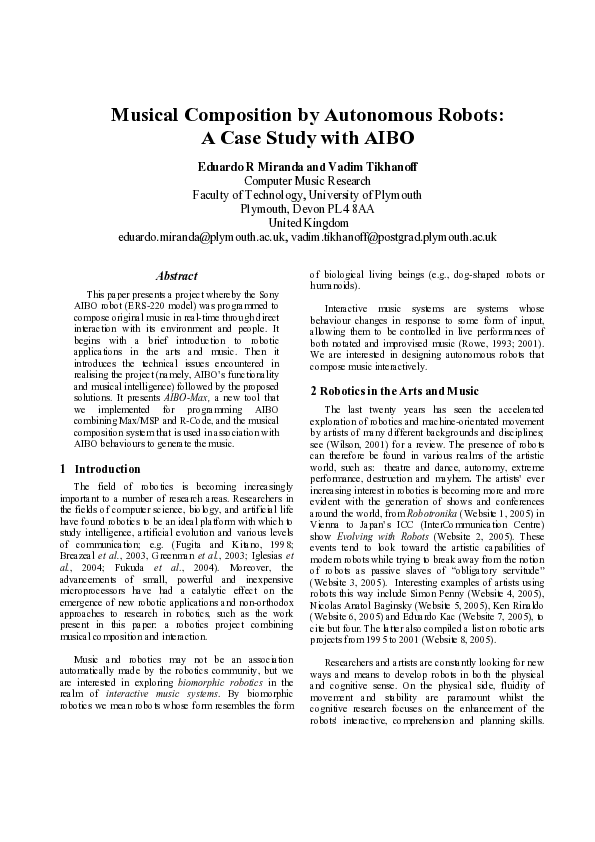 (PDF) Musical Composition by Autonomous Robots: A Case Study with AIBO