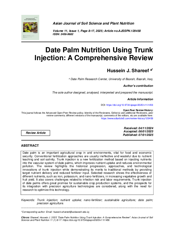 (PDF) Date Palm Nutrition Using Trunk Injection: A Comprehensive Review