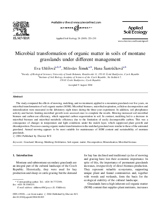 (PDF) Microbial transformation of organic matter in soils of montane grasslands under different ...