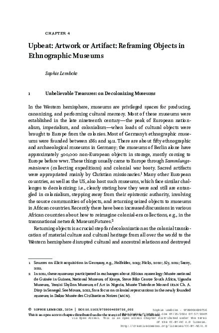 (PDF) Upbeat: Artwork or Artifact: Reframing Objects in Ethnographic ...
