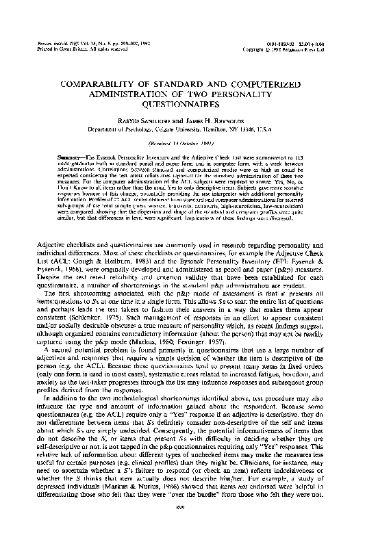 (PDF) Comparability of standard and computerized administration of two ...