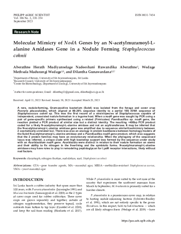 (PDF) Molecular Mimicry of NodA Genes by an N-acetylmuramoyl-L-alanine ...