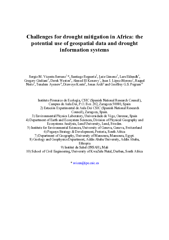 (PDF) Challenges for drought mitigation in Africa: The potential use of geospatial data and ...