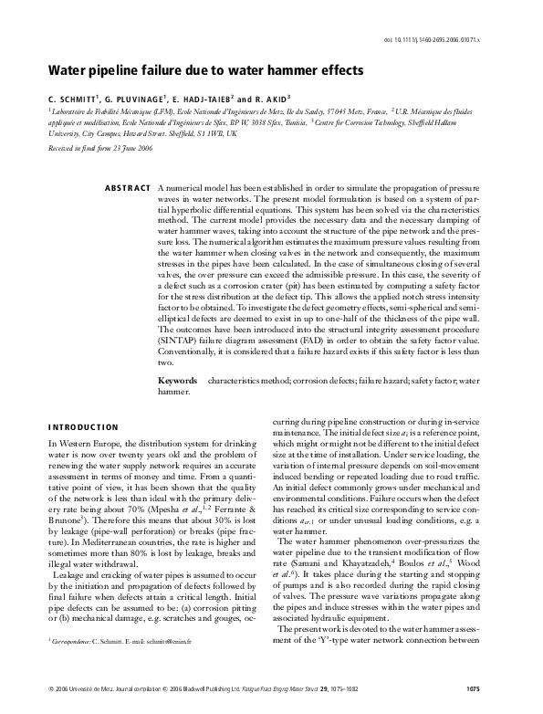 (PDF) Water pipeline failure due to water hammer effects
