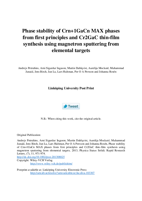 (PDF) Phase stability of Crn+ 1GaCn MAX phases from first principles ...