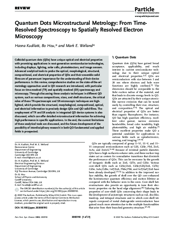 (PDF) Quantum Dots Microstructural Metrology: From Time‐Resolved ...