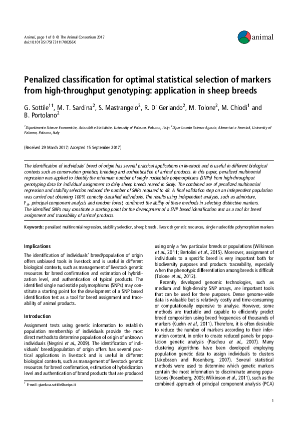 (PDF) Penalized classification for optimal statistical selection of markers from high-throughput ...