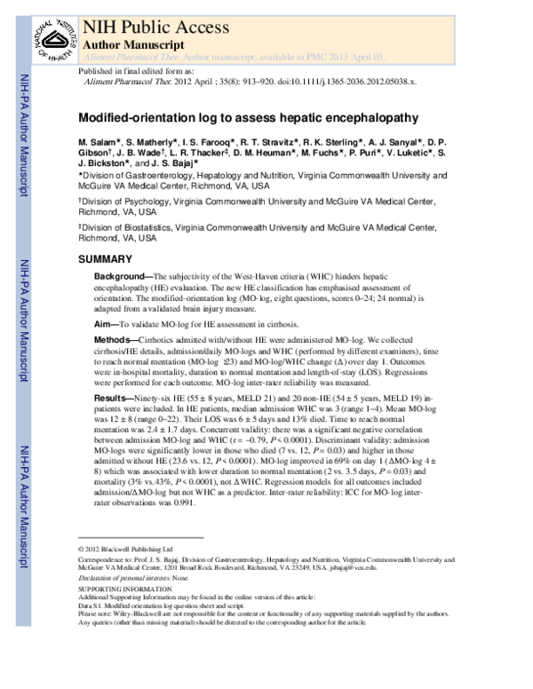 (PDF) Modified-orientation log to assess hepatic encephalopathy