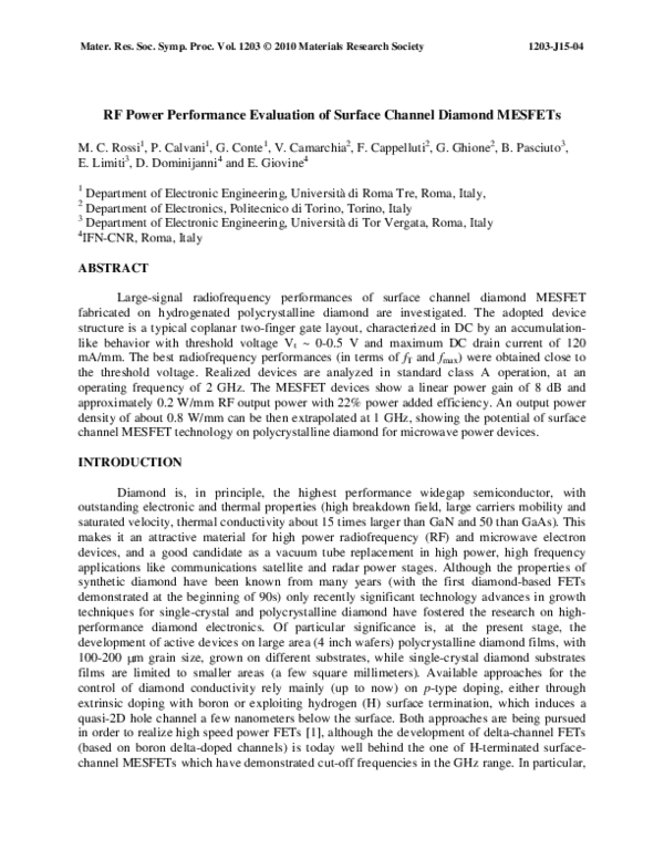 (PDF) RF power performance evaluation of surface channel diamond MESFETs