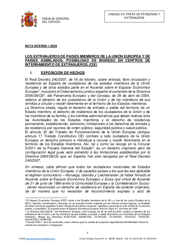 (PDF) . NOTA INTERNA 1-2024 DE LA UNIDAD DE TRATA DE PERSONAS Y ...