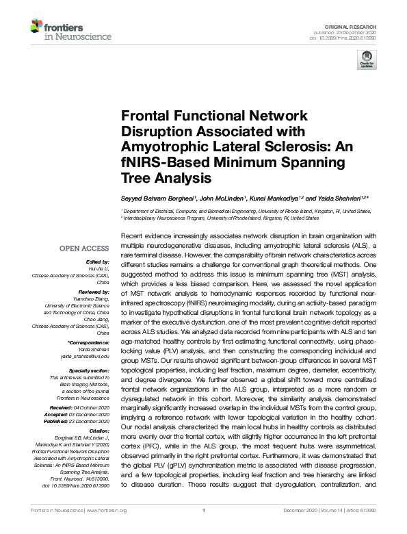 (PDF) Frontal Functional Network Disruption Associated with Amyotrophic Lateral Sclerosis: An ...