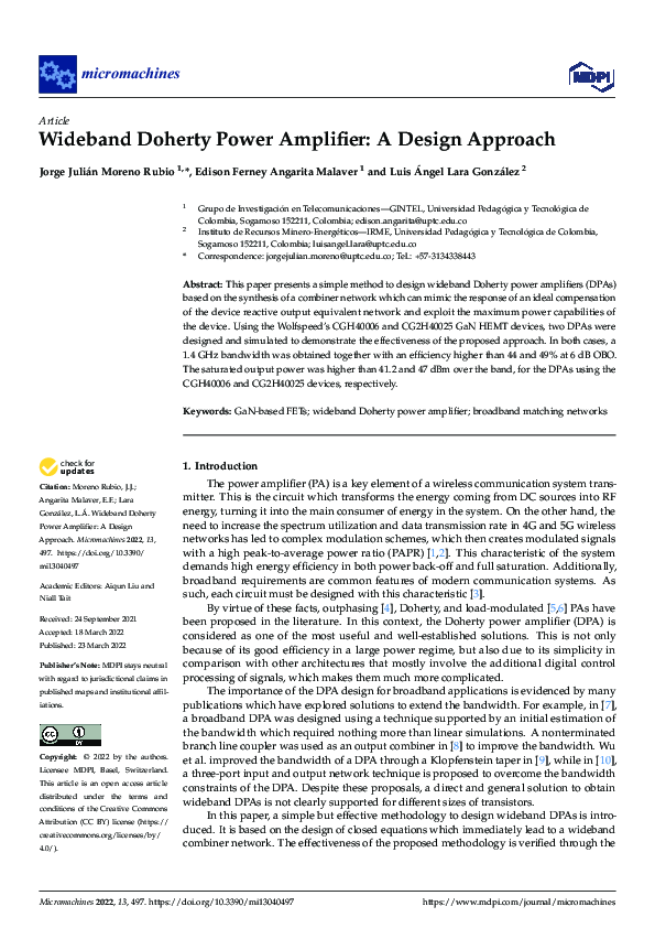 (PDF) Wideband Doherty Power Amplifier: A Design Approach