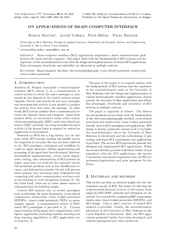 (PDF) On applications of brain-computer interface