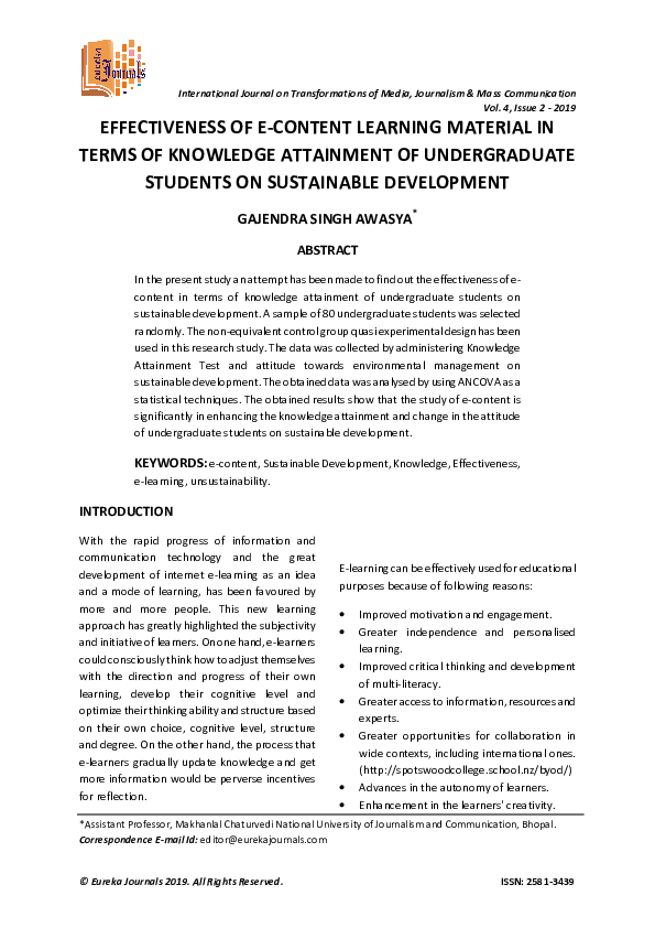 (PDF) Effectiveness of E-Content Learning Material in Terms of ...