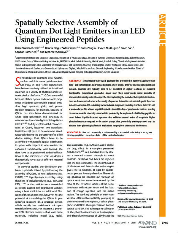 (PDF) Spatially Selective Assembly of Quantum Dot Light Emitters in an ...