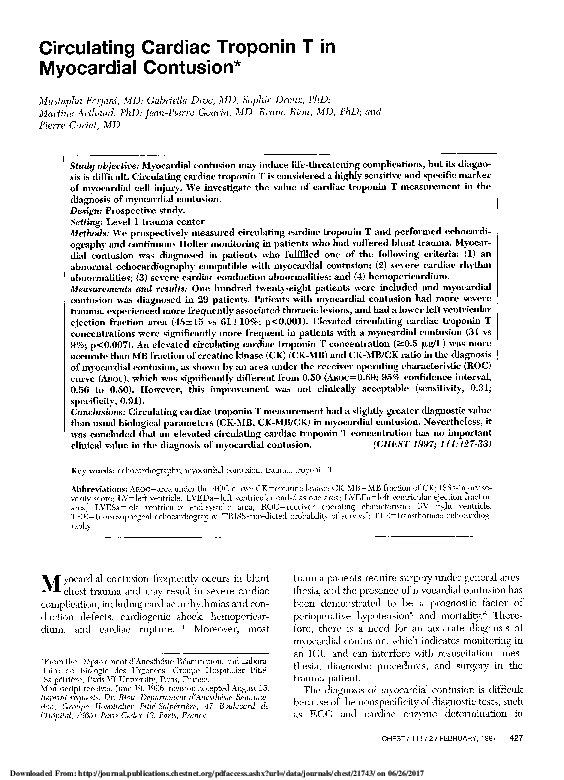 (PDF) Circulating Cardiac Troponin T in Myocardial Contusion