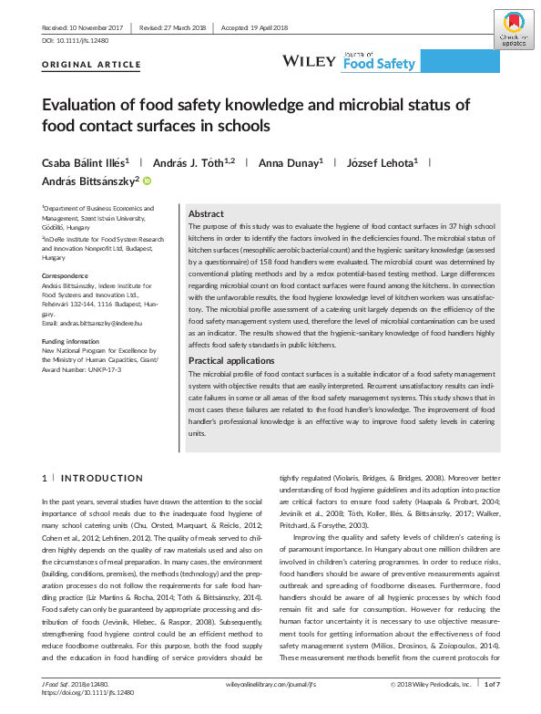 (PDF) Evaluation of food safety knowledge and microbial status of food ...