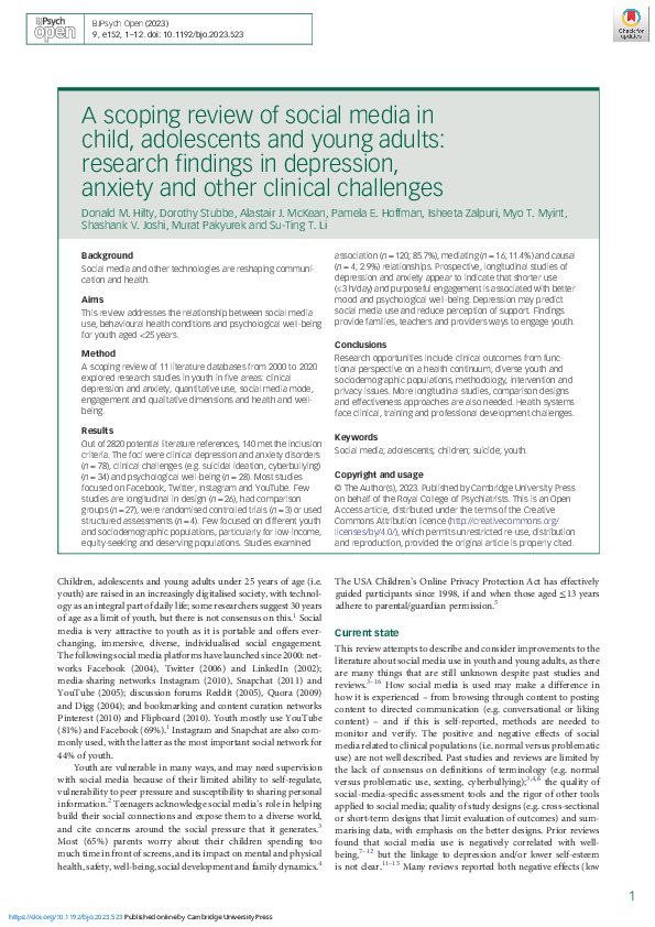 (PDF) A scoping review of social media in child, adolescents and young ...