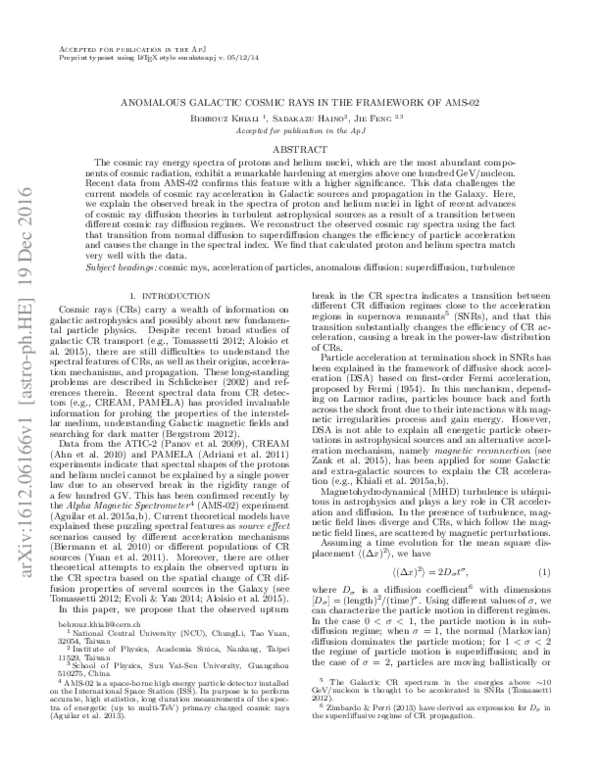 (PDF) Anomalous Galactic Cosmic Rays in the Framework of AMS-02